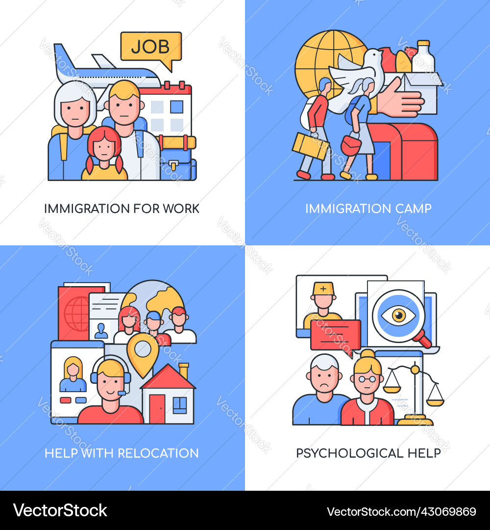 Immigration and relocation - set of line design Vector Image