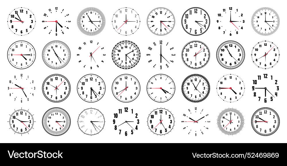 Mechanical clock faces with hands bezel watch Vector Image