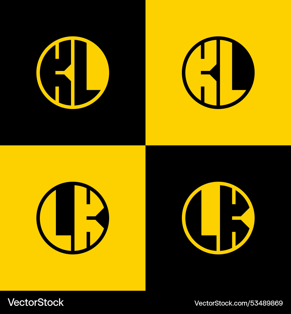 Simple kl and lk letter circle logo set suitable Vector Image