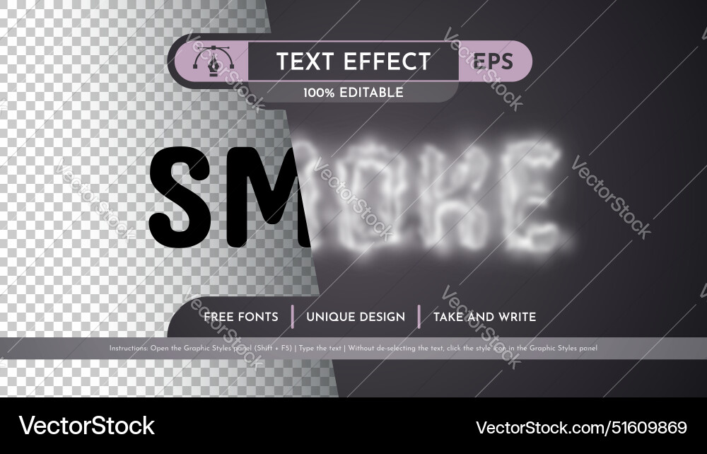 Smoke editable text effect graphic style Vector Image
