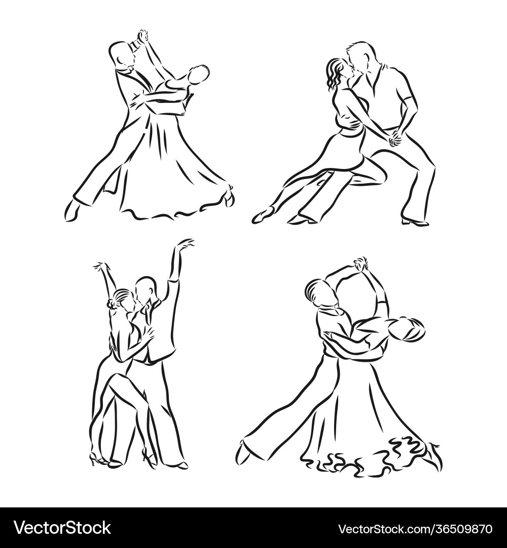 Ballroom dancing couples sketch Royalty Free Vector Image