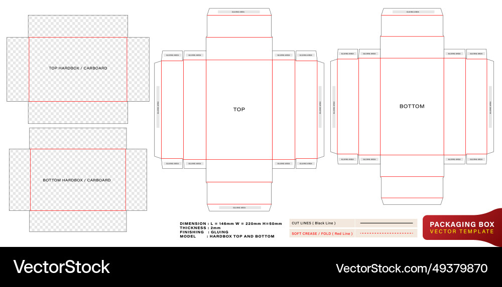 Die cut box top and bottom model hard template Vector Image