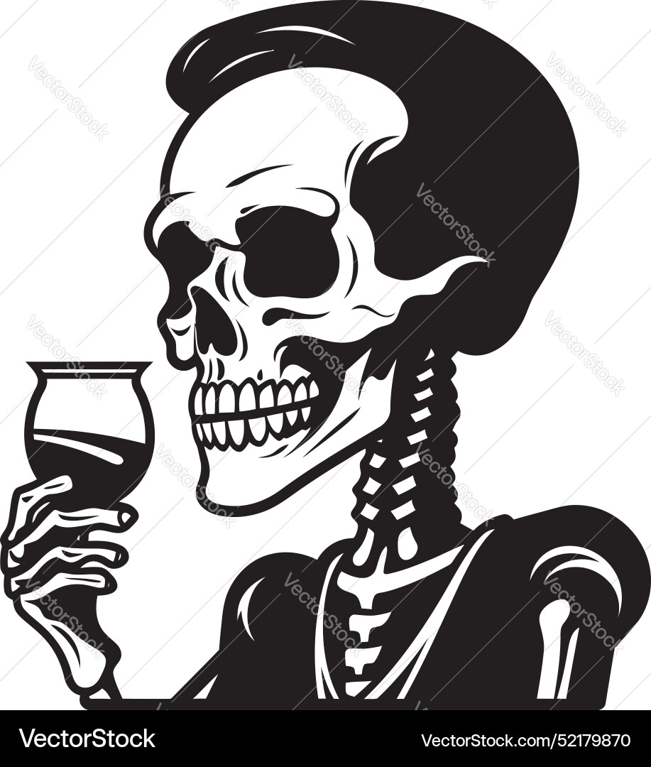 Drunken skeleton pouring soul into black logo Vector Image