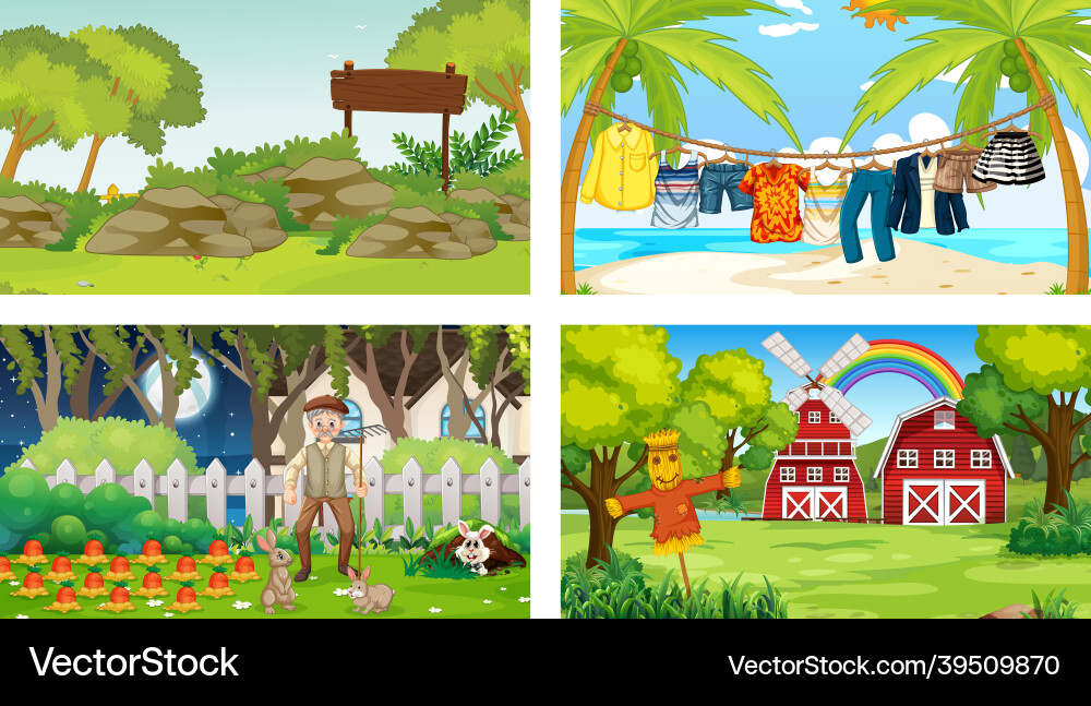 Four different scenes with various animals Vector Image