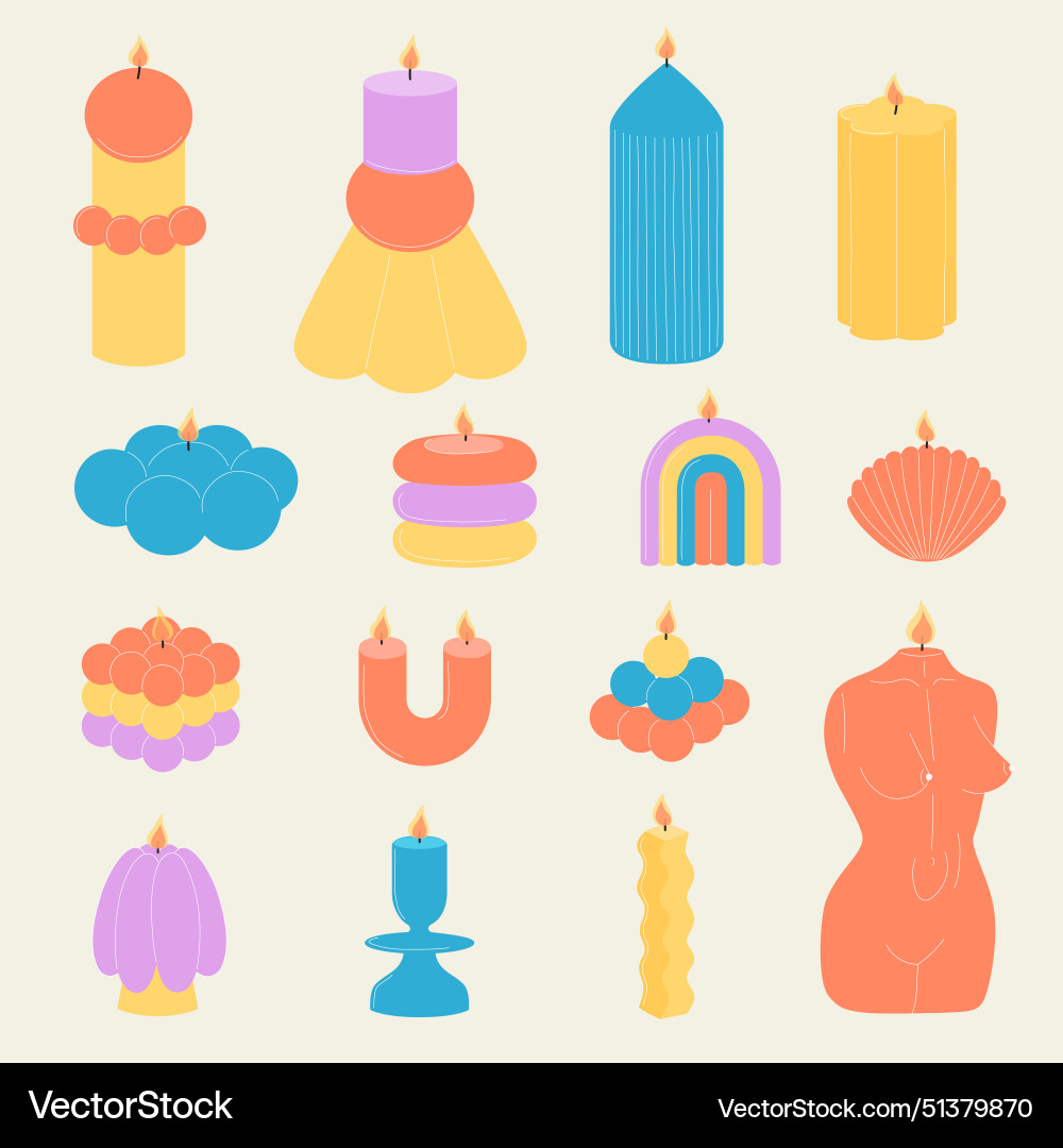 Modern hand drawn candles set Royalty Free Vector Image