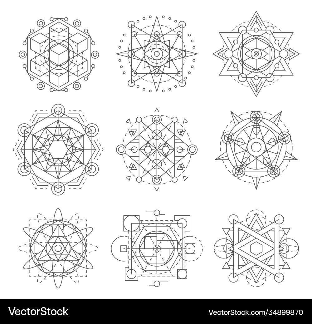 Sacred geometry symbols esoteric astrology Vector Image