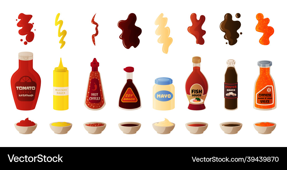 Sauce set cartoon kitchen food condiments Vector Image