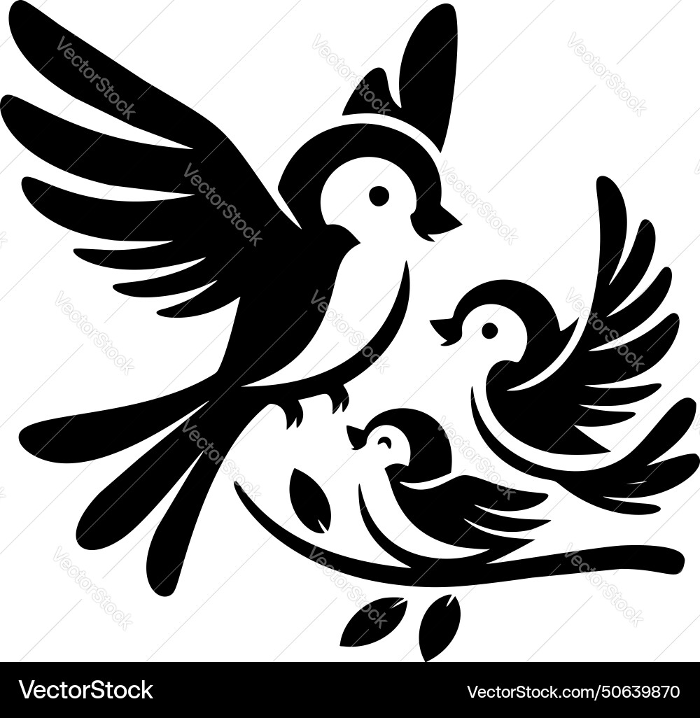 Silhouette of three birds Royalty Free Vector Image