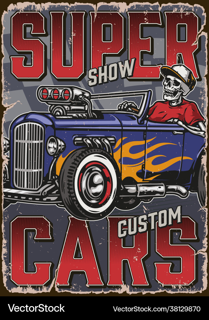 Vintage Hot Rod Show Poster Royalty Free Vector Image