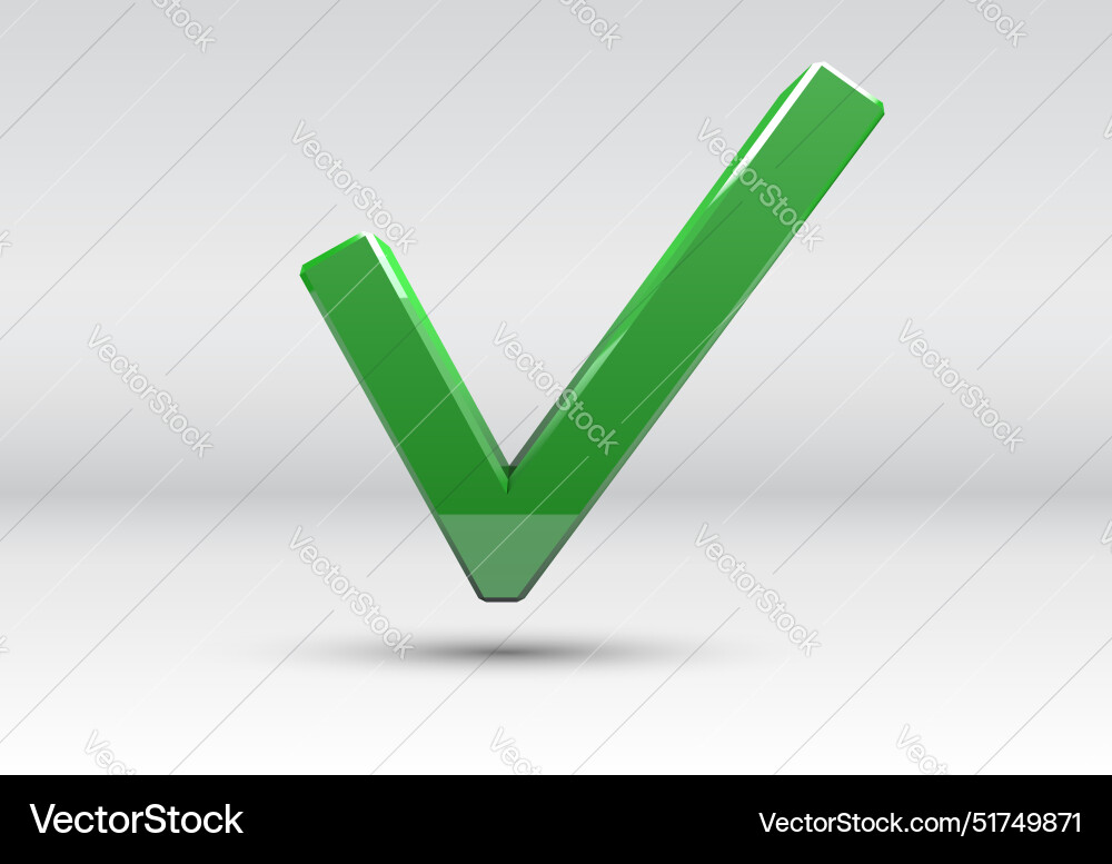 Allowed sign with green v in glossy realistic 3d Vector Image
