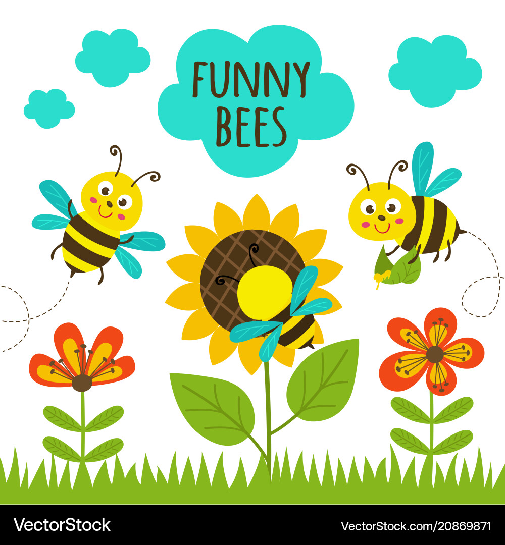 Card with funny bees Royalty Free Vector Image