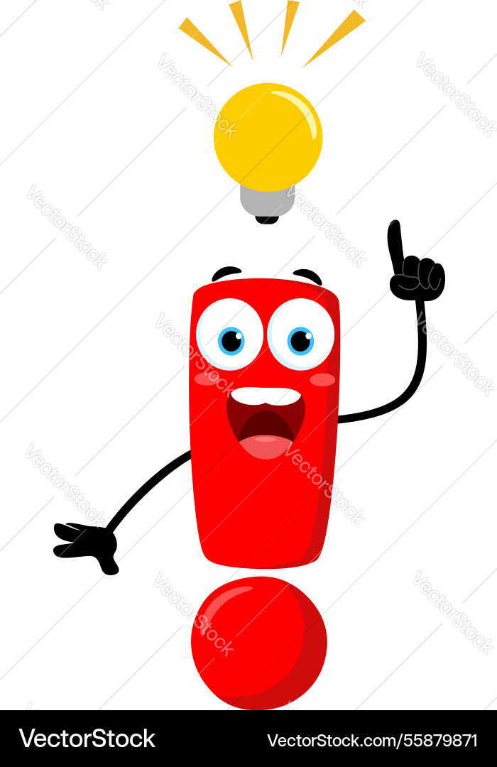 Cute red exclamation mark cartoon character Vector Image
