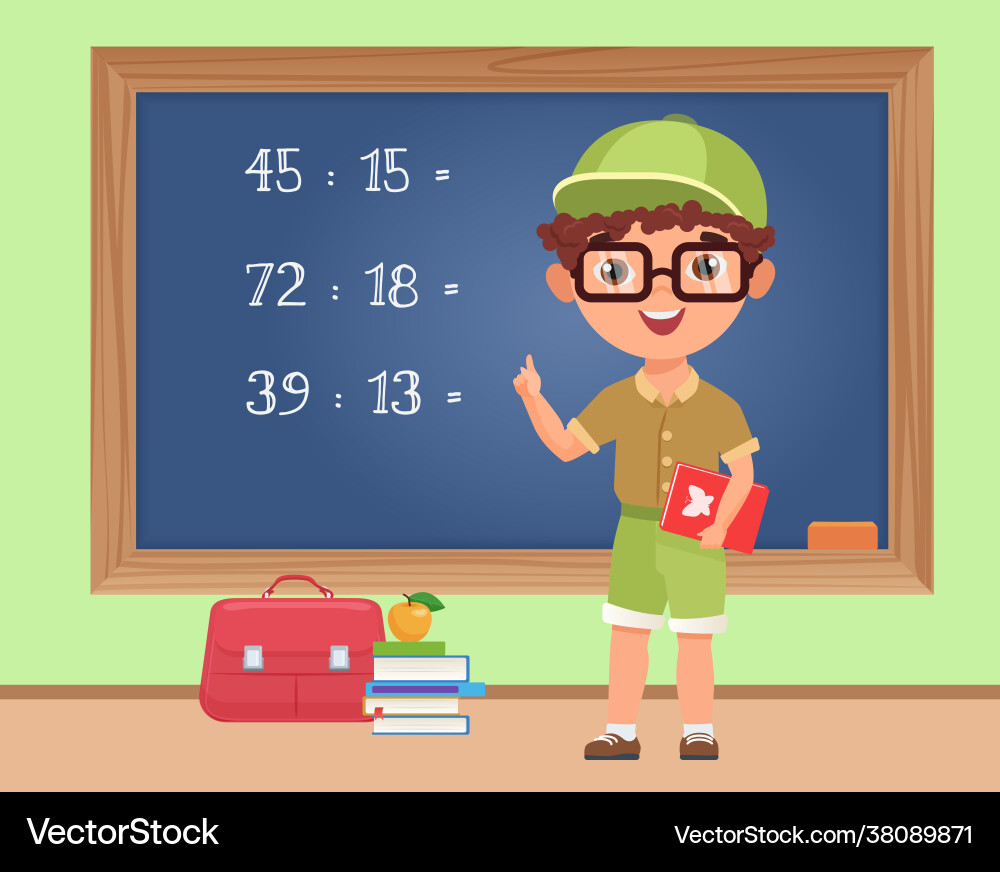 Kid boy student studying math in classroom Vector Image