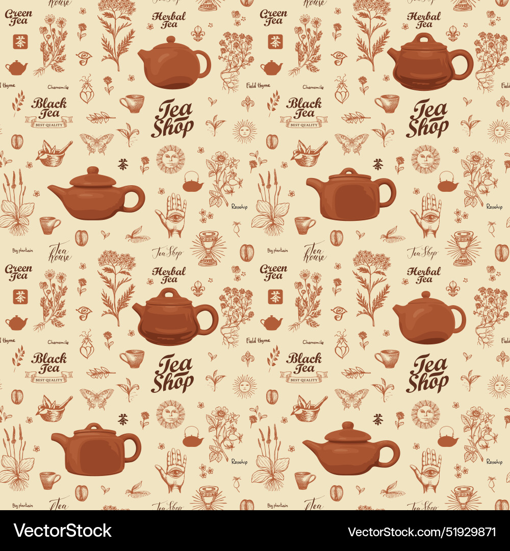 Seamless pattern on tea theme Royalty Free Vector Image