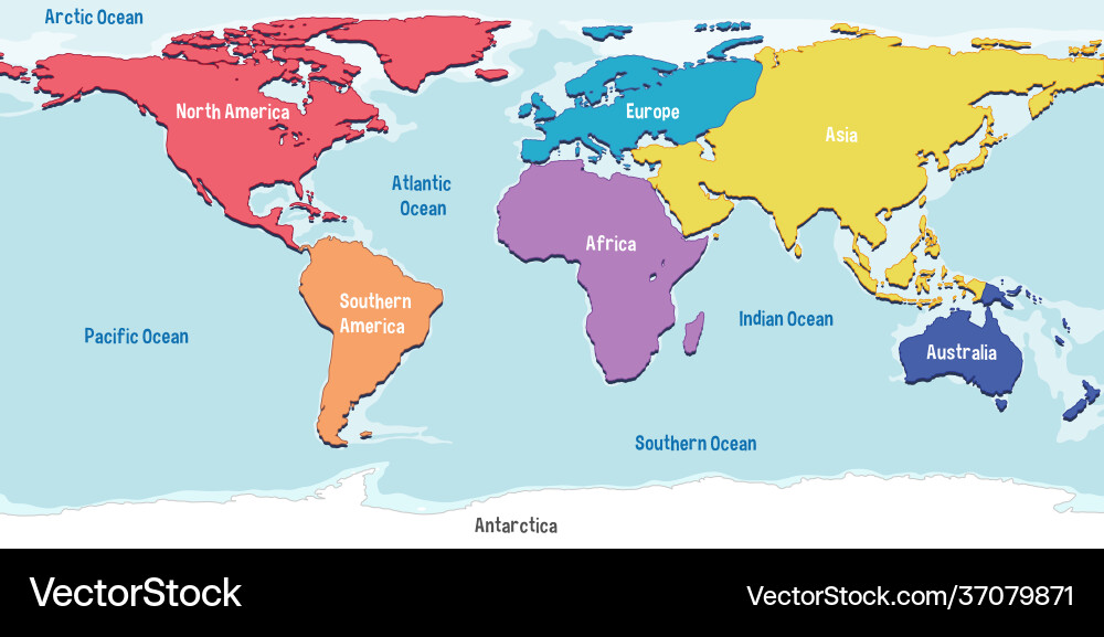 World Map with Continent Labels Royalty Free Vector Image