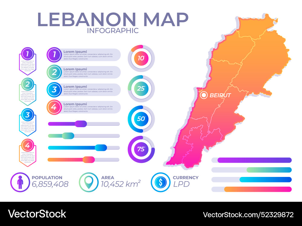 Detailed gradient lebanon map Royalty Free Vector Image