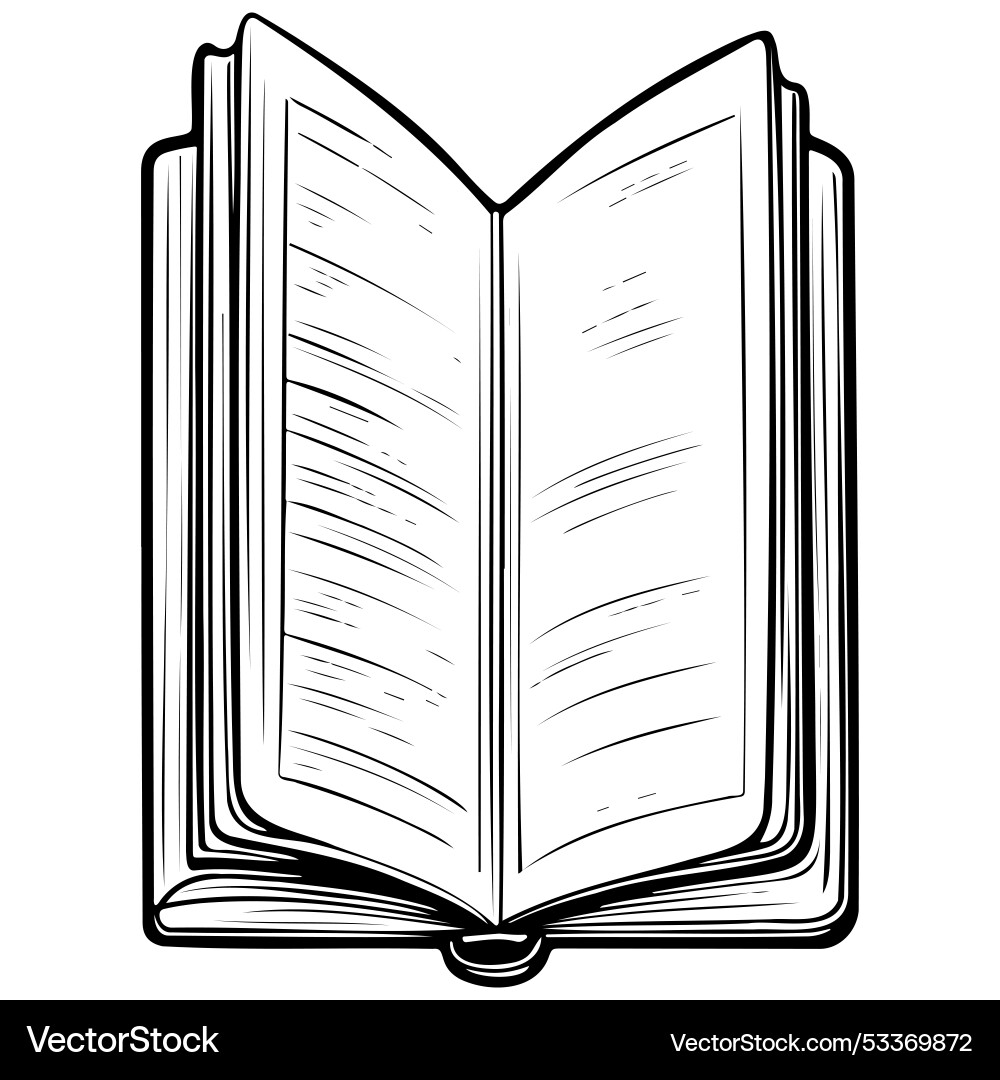 Engrave open book isolated hand drawn line Vector Image