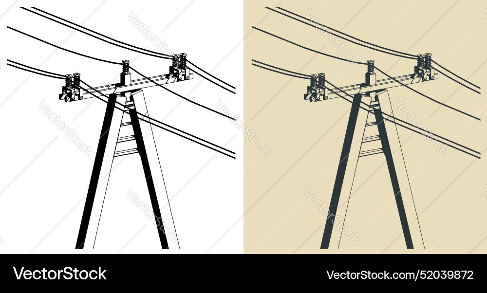 High voltage electric pole with wires close-up Vector Image