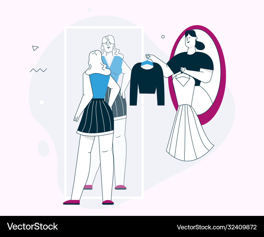 Linear character woman buys Royalty Free Vector Image