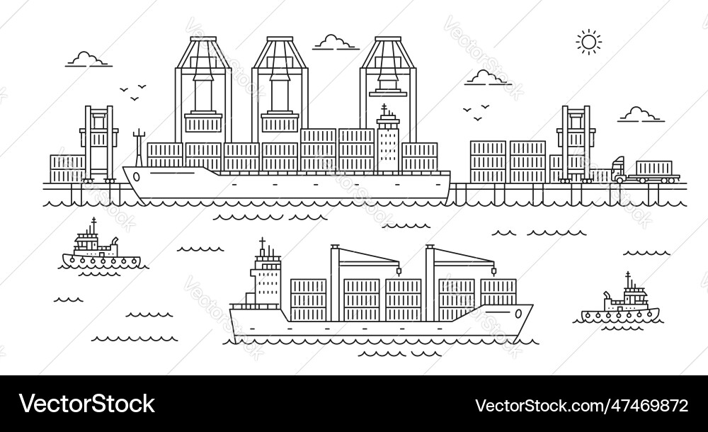 Port Logistics Hub Outline Royalty Free Vector Image