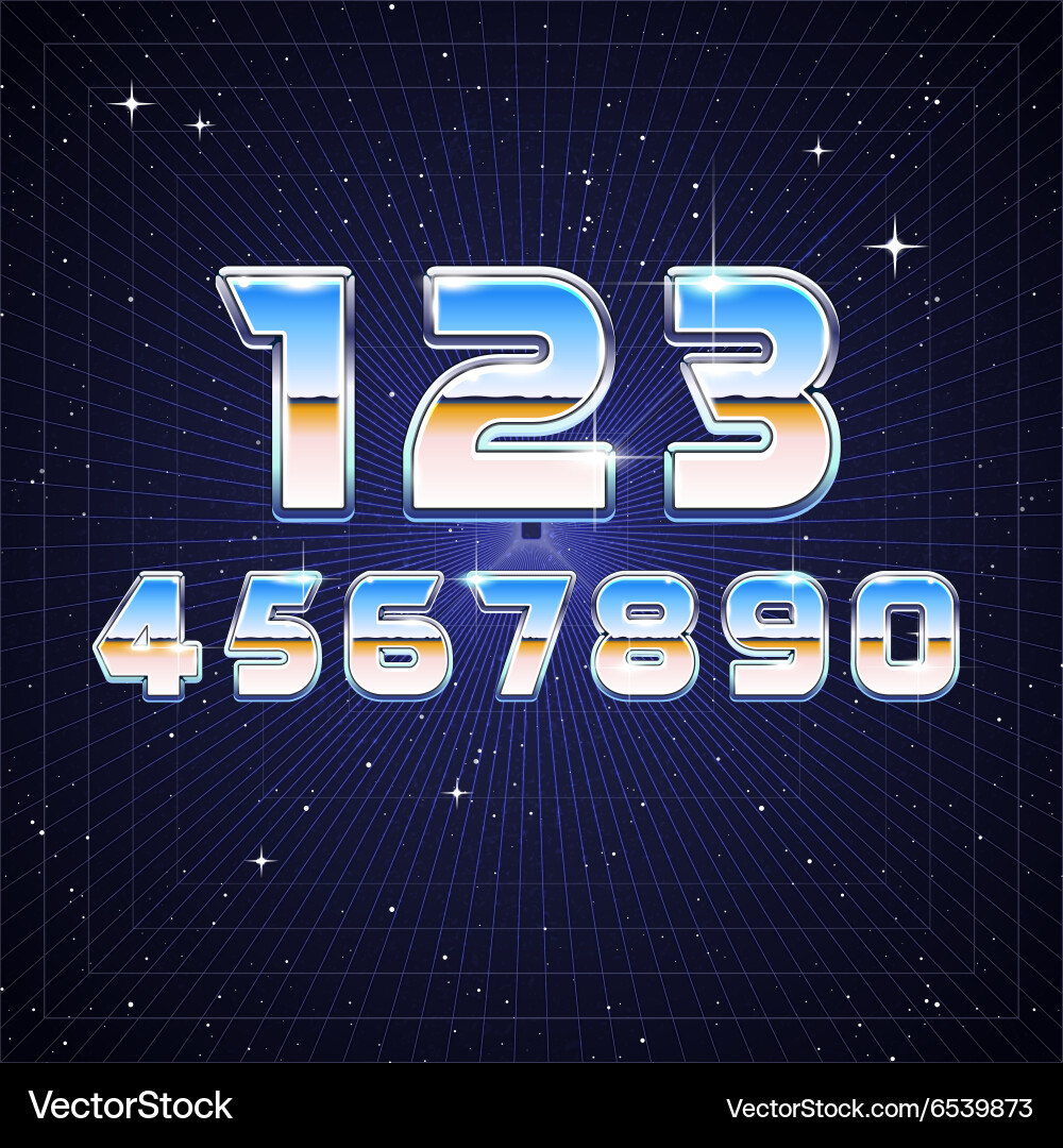80s retro sci-fi numbers Royalty Free Vector Image