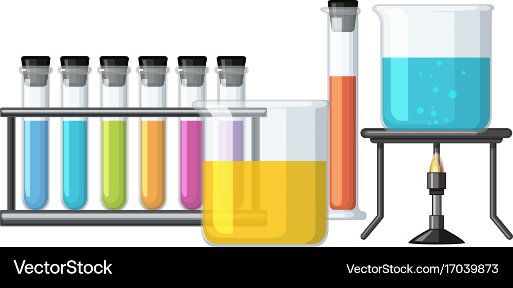 Beakers filled with colorful liquid Royalty Free Vector