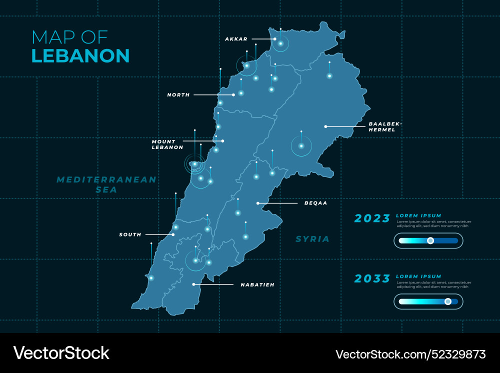 Detailed gradient lebanon map Royalty Free Vector Image