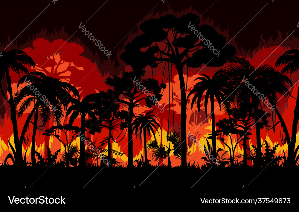 Forest jungle or bush fire background Royalty Free Vector