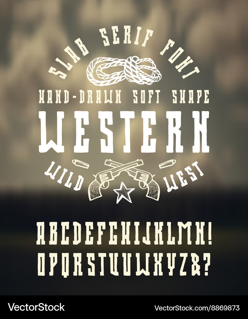 Serif font in the western style hand drawn Vector Image