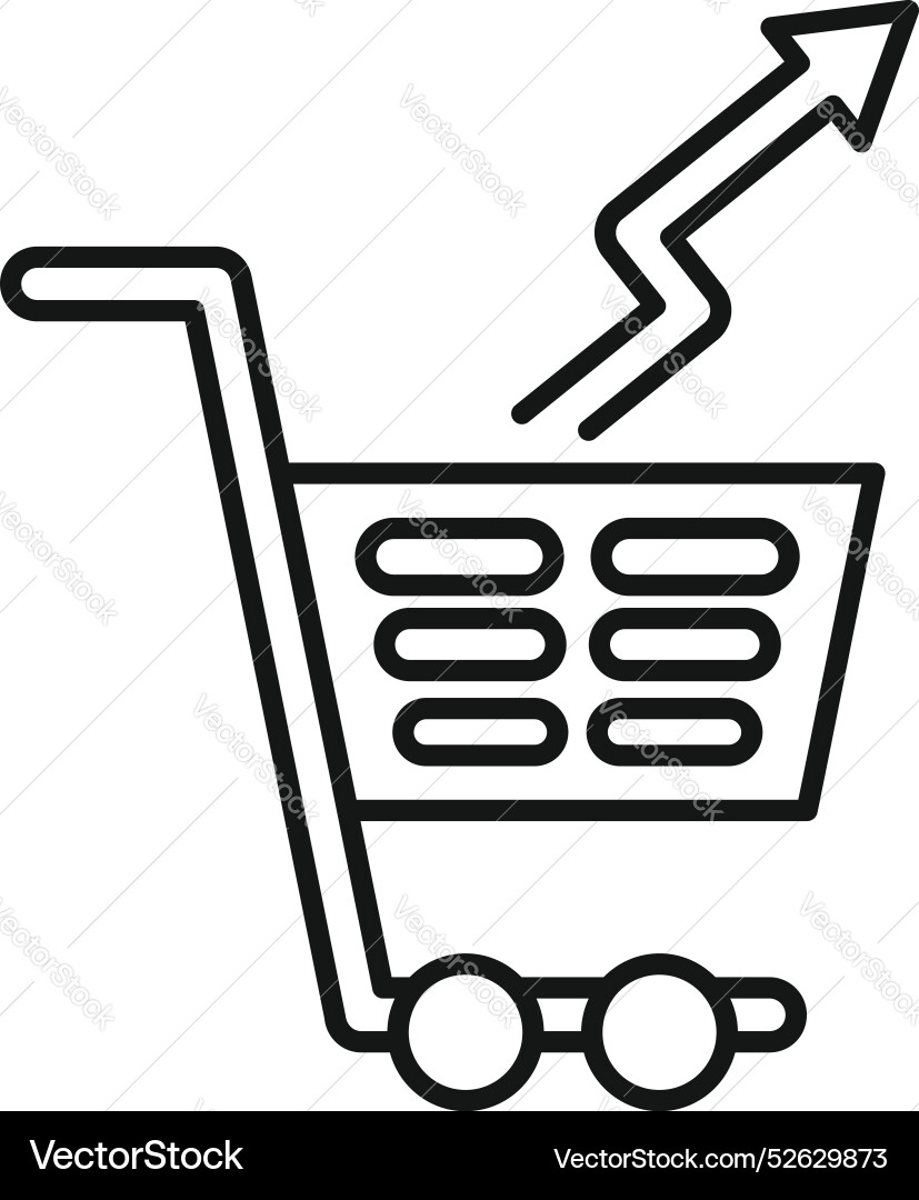 Shopping cart increasing with up arrow indicating Vector Image