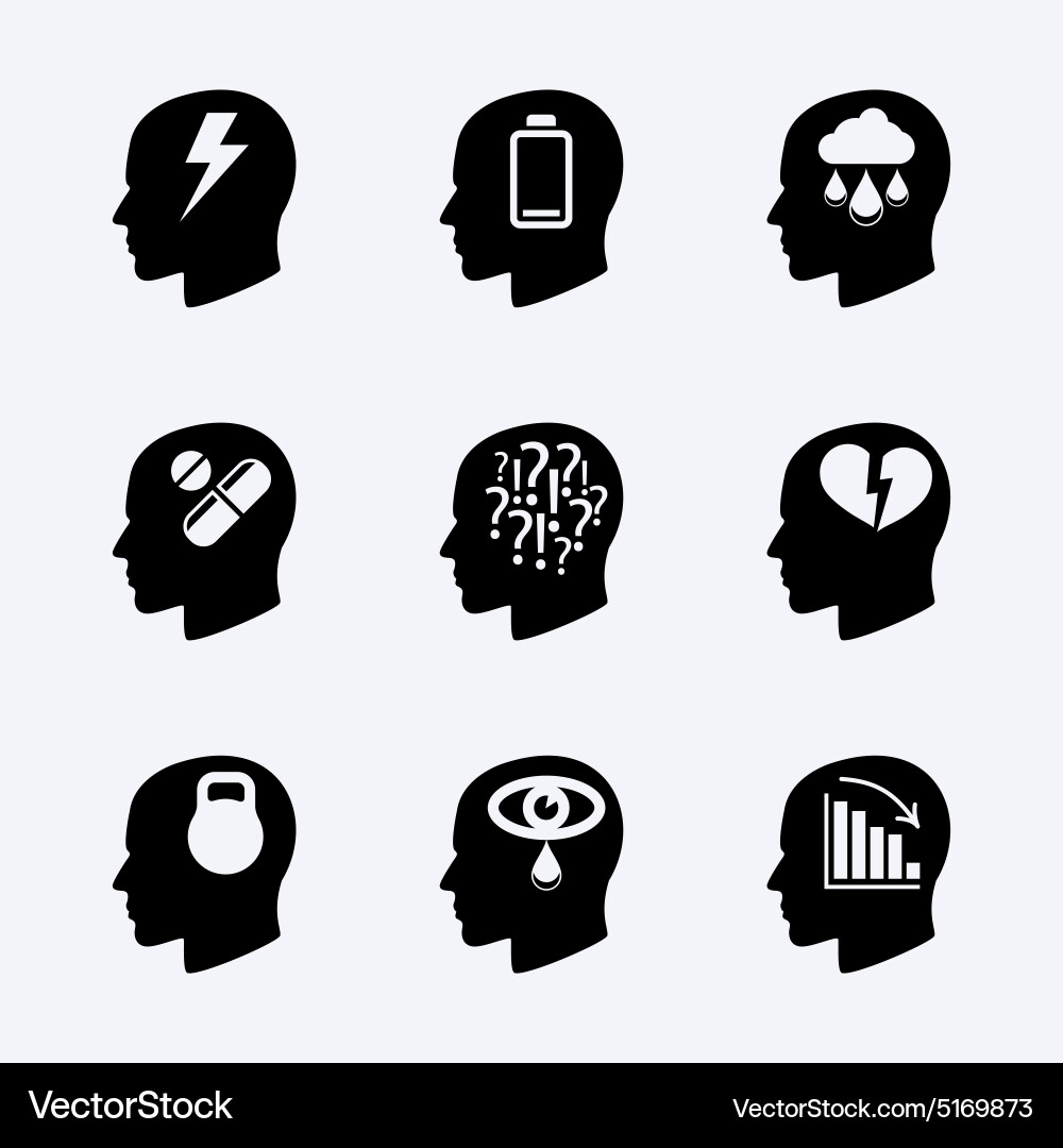Stress and depression icon set Royalty Free Vector Image