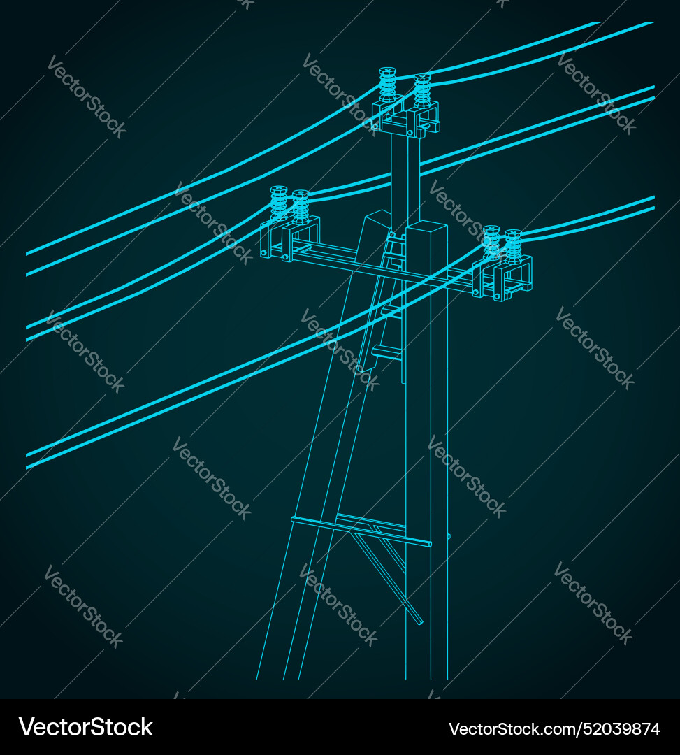 High voltage power lines blueprint Royalty Free Vector Image