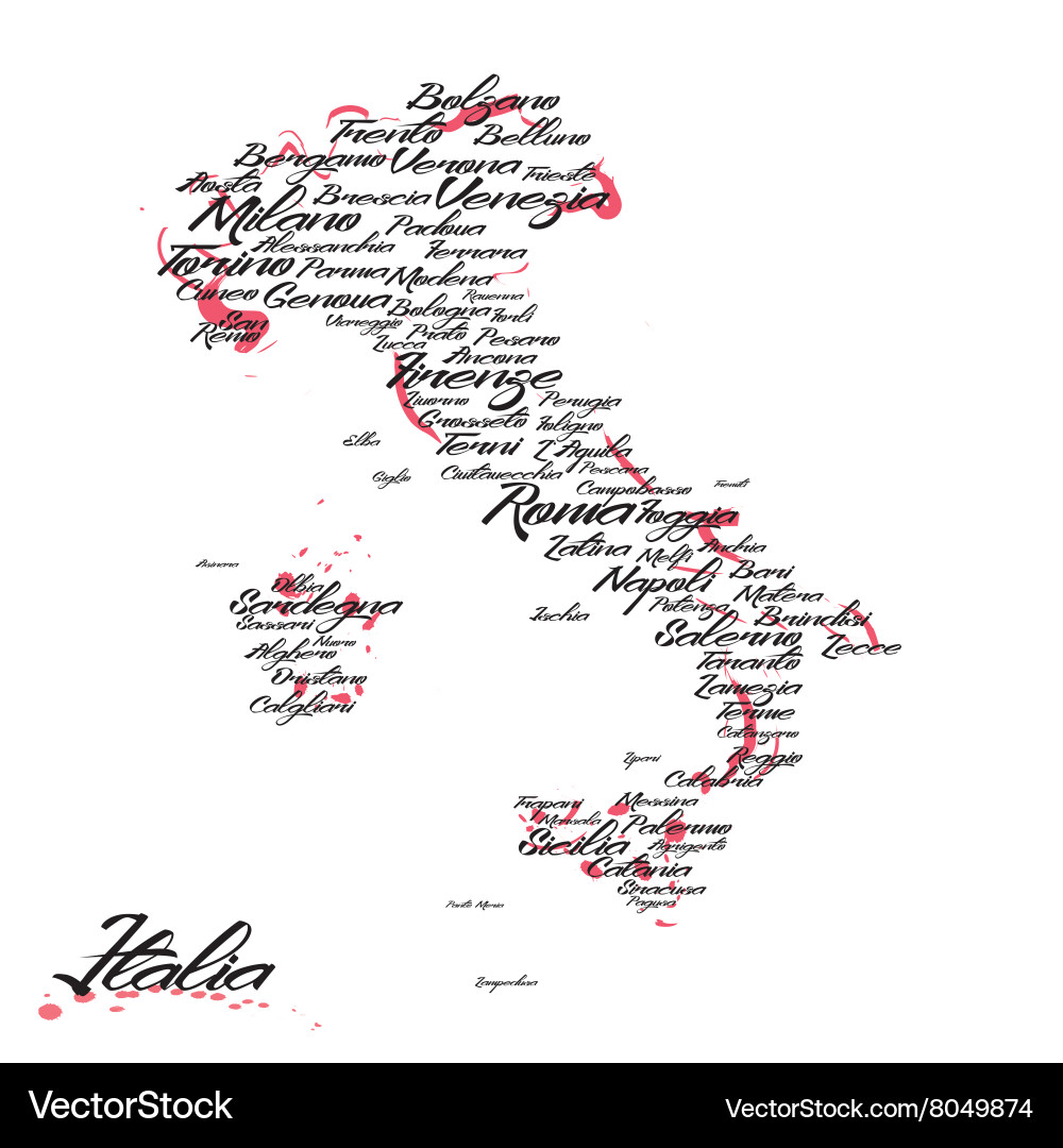 Italy map with city names Royalty Free Vector Image