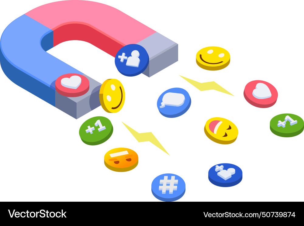 Social likes magnet composition Royalty Free Vector Image