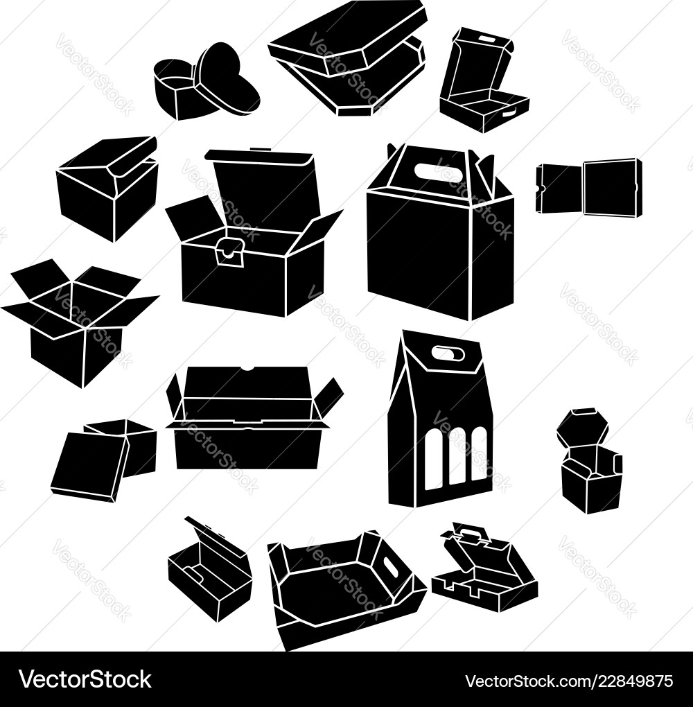 Boxes of different shapes icons set simple style Vector Image