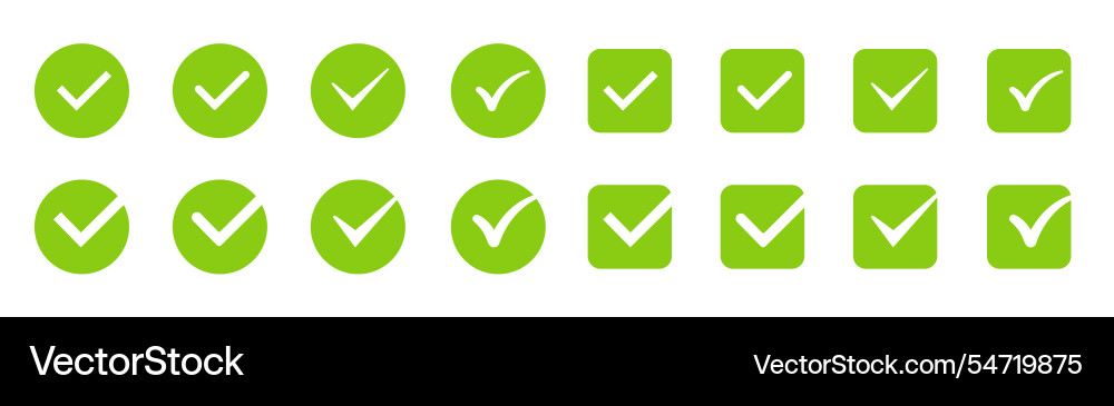 Green checkmark tick set correct symbol Royalty Free Vector