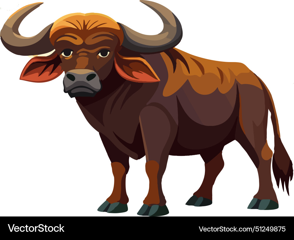 Wild cattle with large buffalo horns Royalty Free Vector