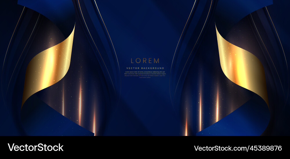 Abstract 3d gold curved dark blue ribbon Vector Image