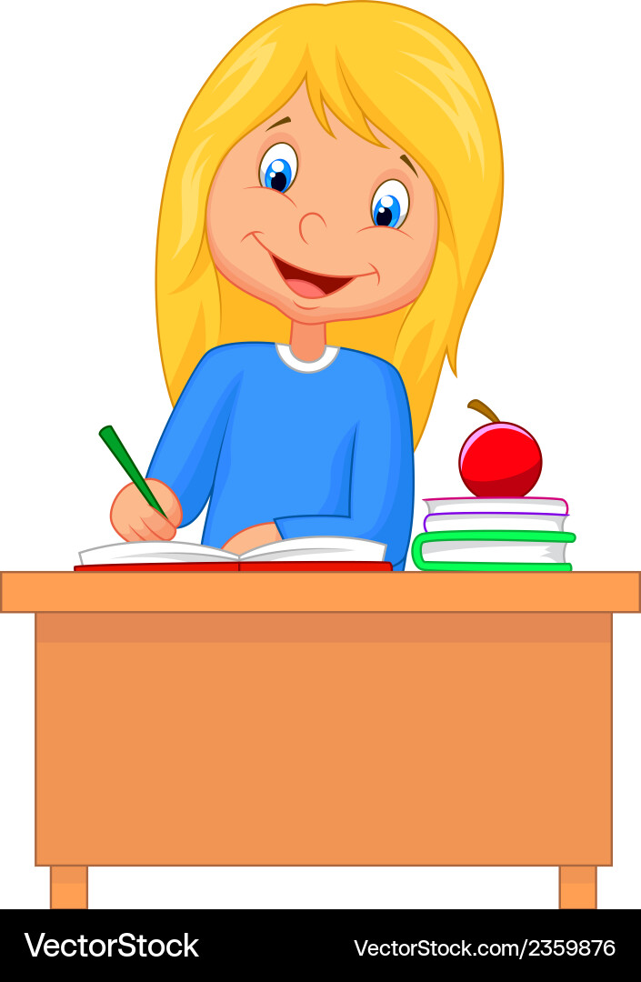 Cartoon girl studying Royalty Free Vector Image