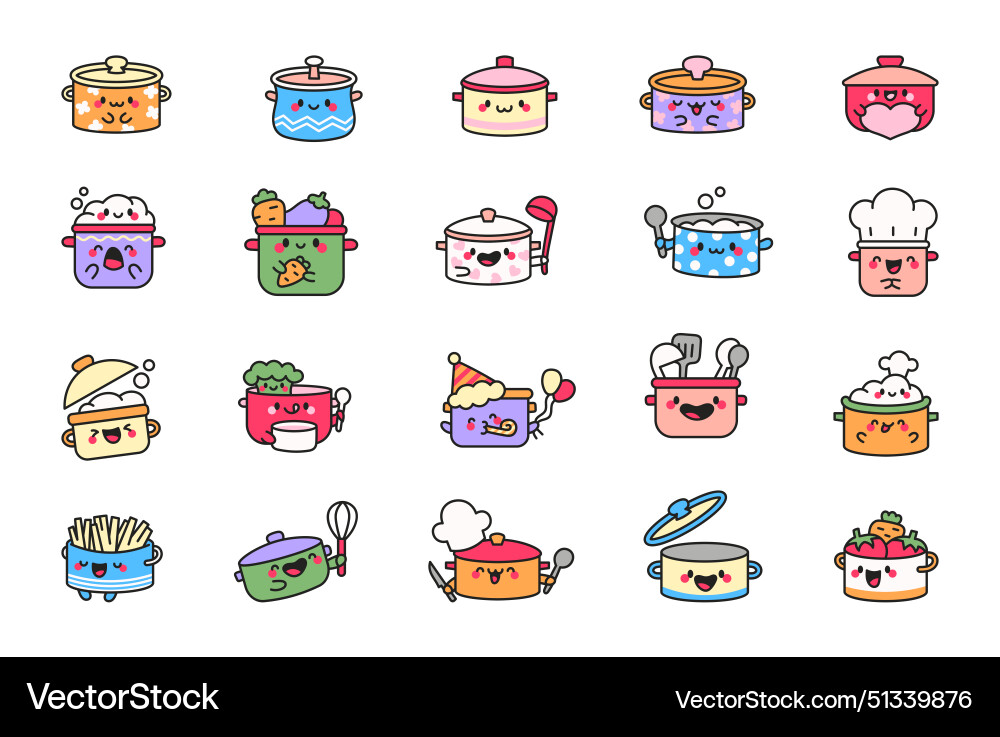 Cute cooking pots funny cartoon characters Vector Image