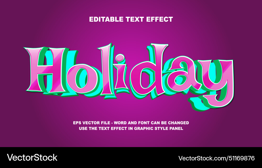 Editable text effect holiday 3d template Vector Image