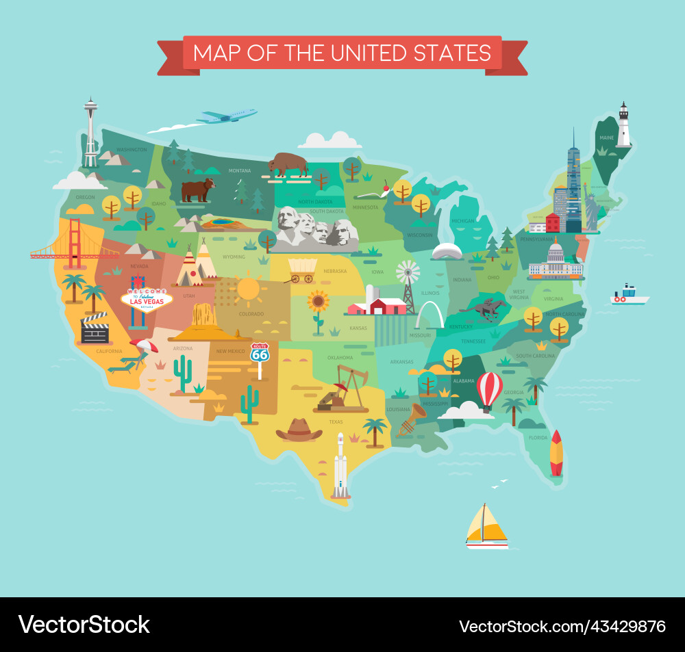 Map of the united states Royalty Free Vector Image