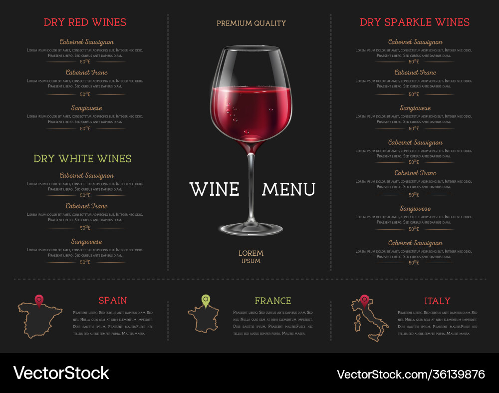 Wine restaurant menu design with glass Royalty Free Vector
