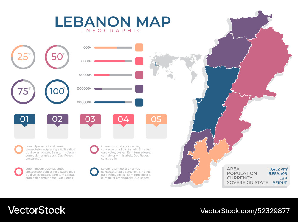 Flat design lebanon map Royalty Free Vector Image