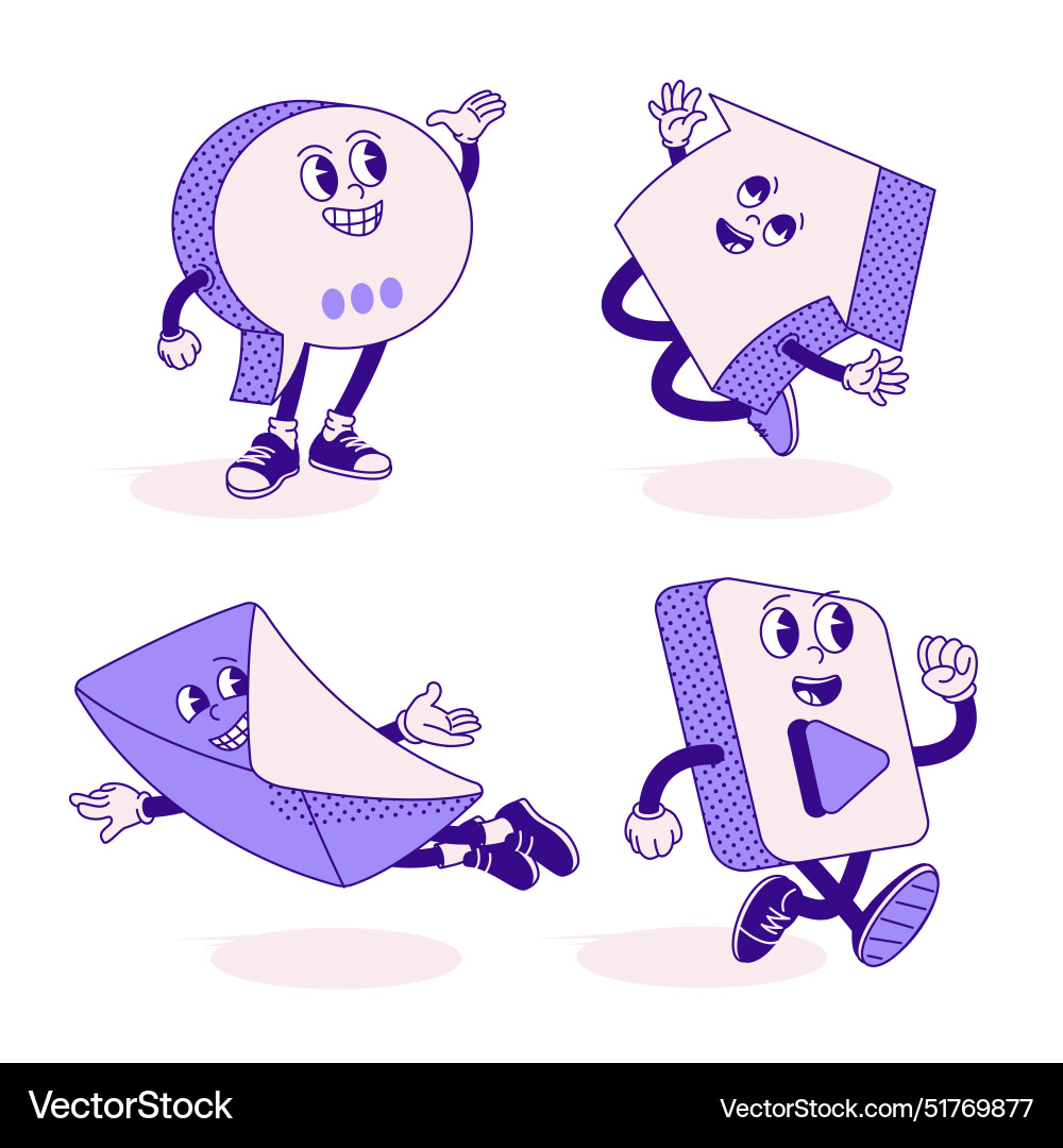 Groovy media icon set Royalty Free Vector Image