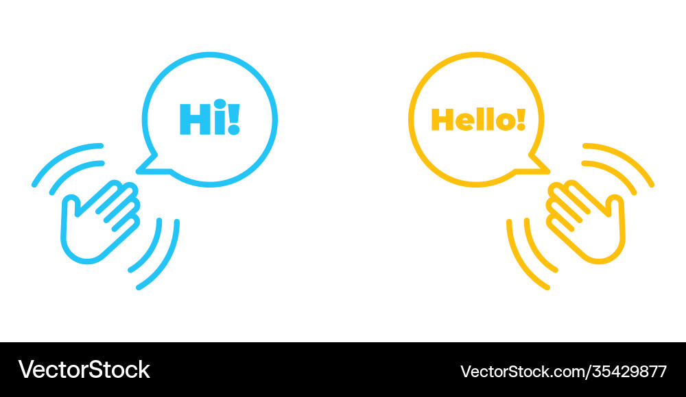 Hand wave or waving hi hello gesture line art Vector Image