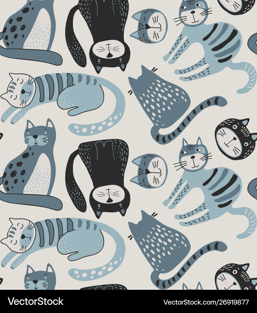 Seamless pattern with cute cats in simple Vector Image