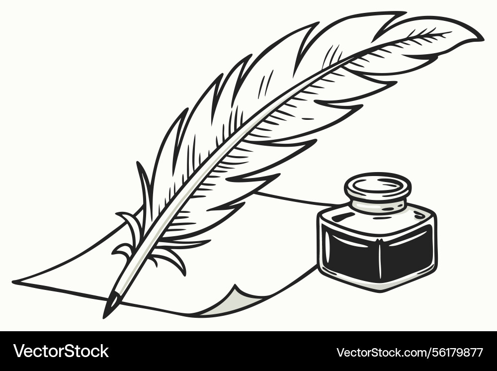 Stylized quill with ink bottle a representation Vector Image