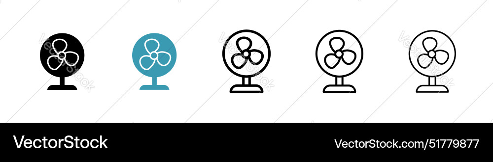 Table fan icon set black filled and outlined style
