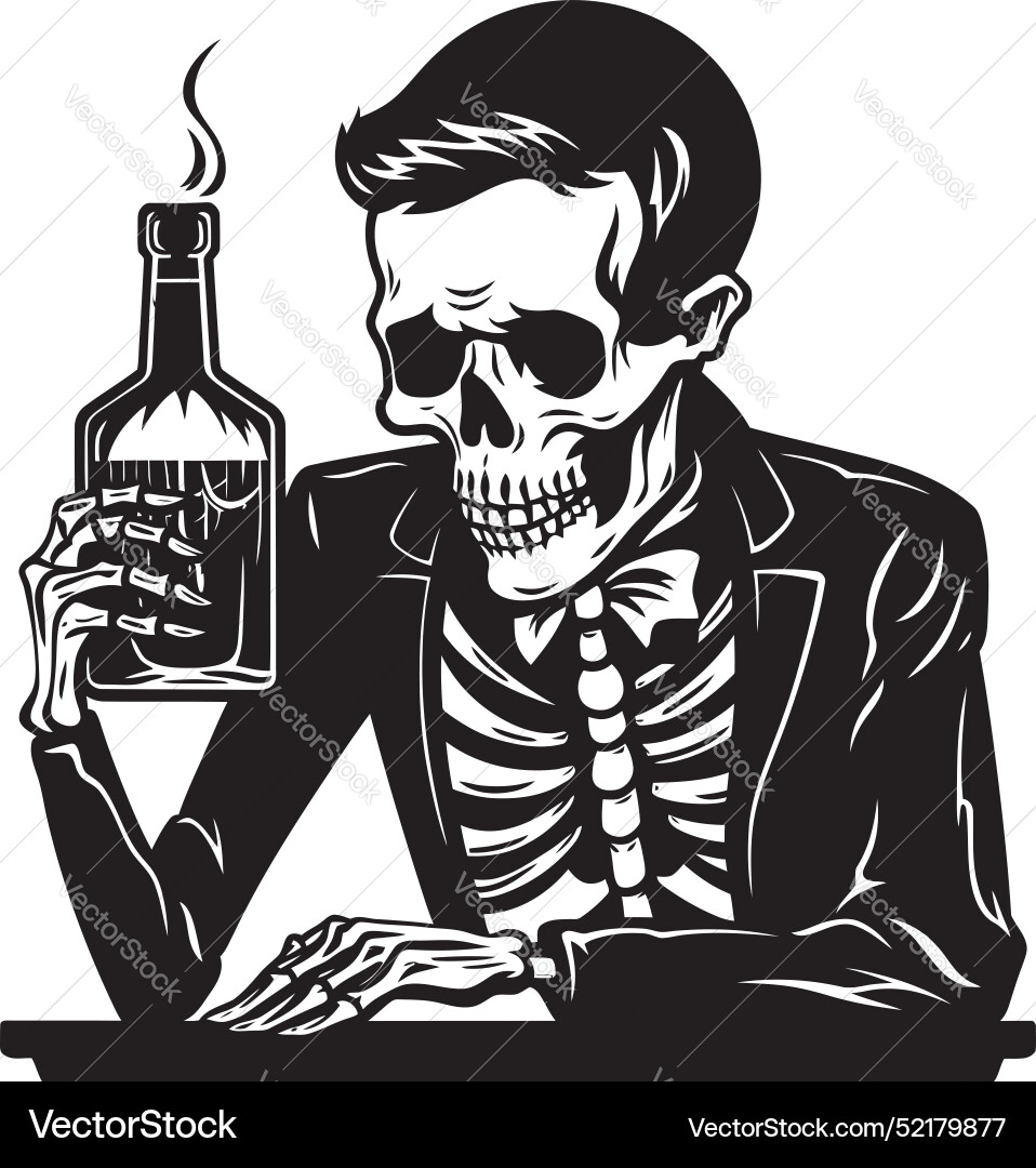 Toast to the unknown drunken skeleton logo Vector Image